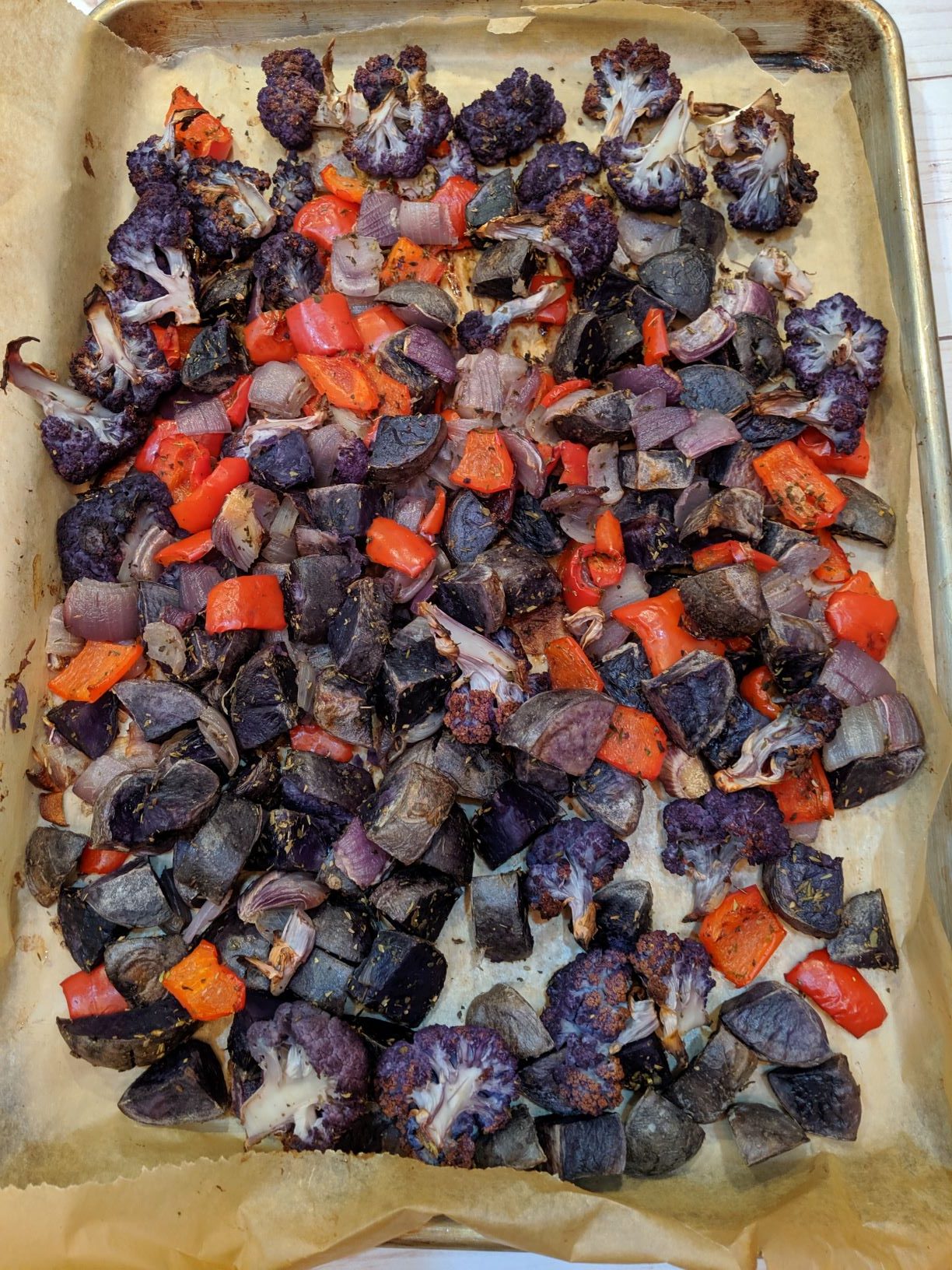 Oil-Free Roasted Purple Power Cauliflower Potato Hash - Plants-Rule